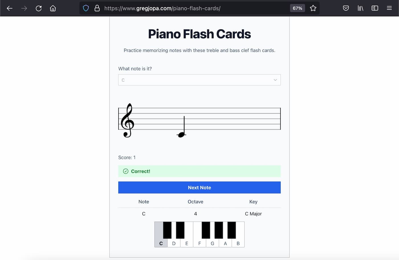 Piano Flash Cards React App | Greg Jopa